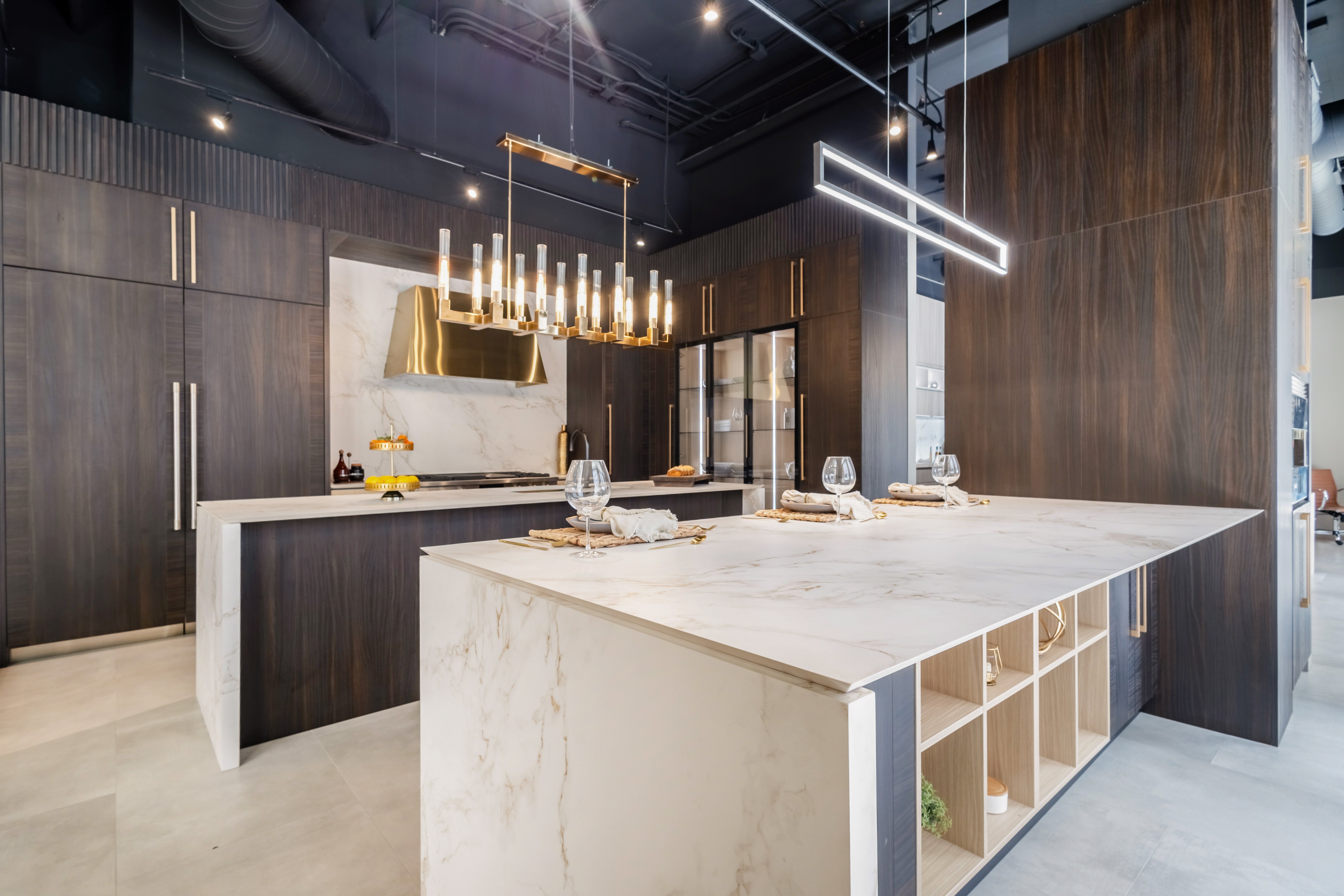 Azzurri Casa Transitional Kitchen with Double Waterfall Island, Dekton ...