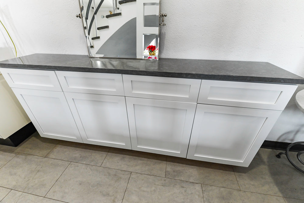 Cabico Modern 81 1/2" White Buffet with Grey Quartz Countertop – Aurora ...
