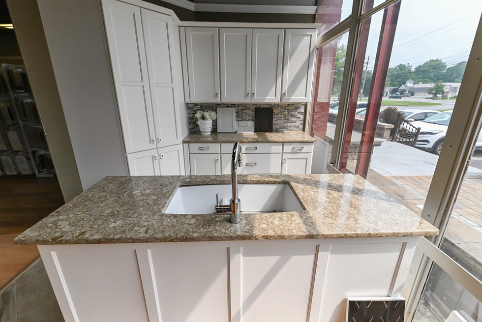 Mid Continent Traditional White Partial Kitchen with Island, Sink and ...